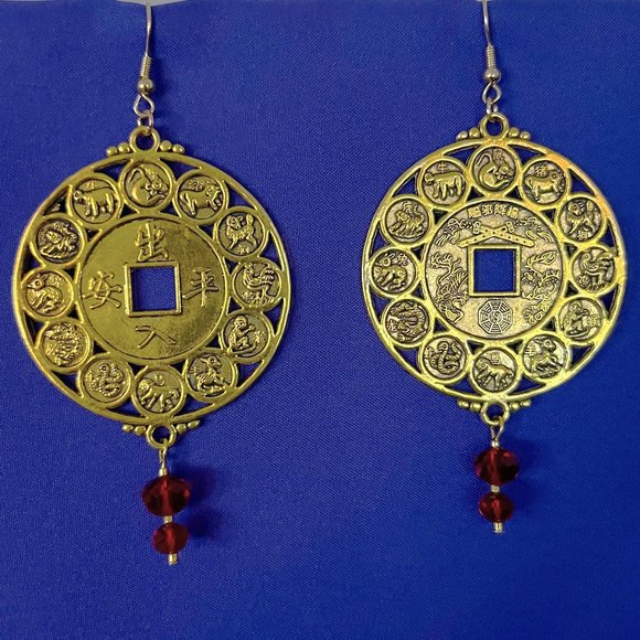 Island Willow Boutique | Jewelry | Golden Chinese Zodiac Round Earrings ...